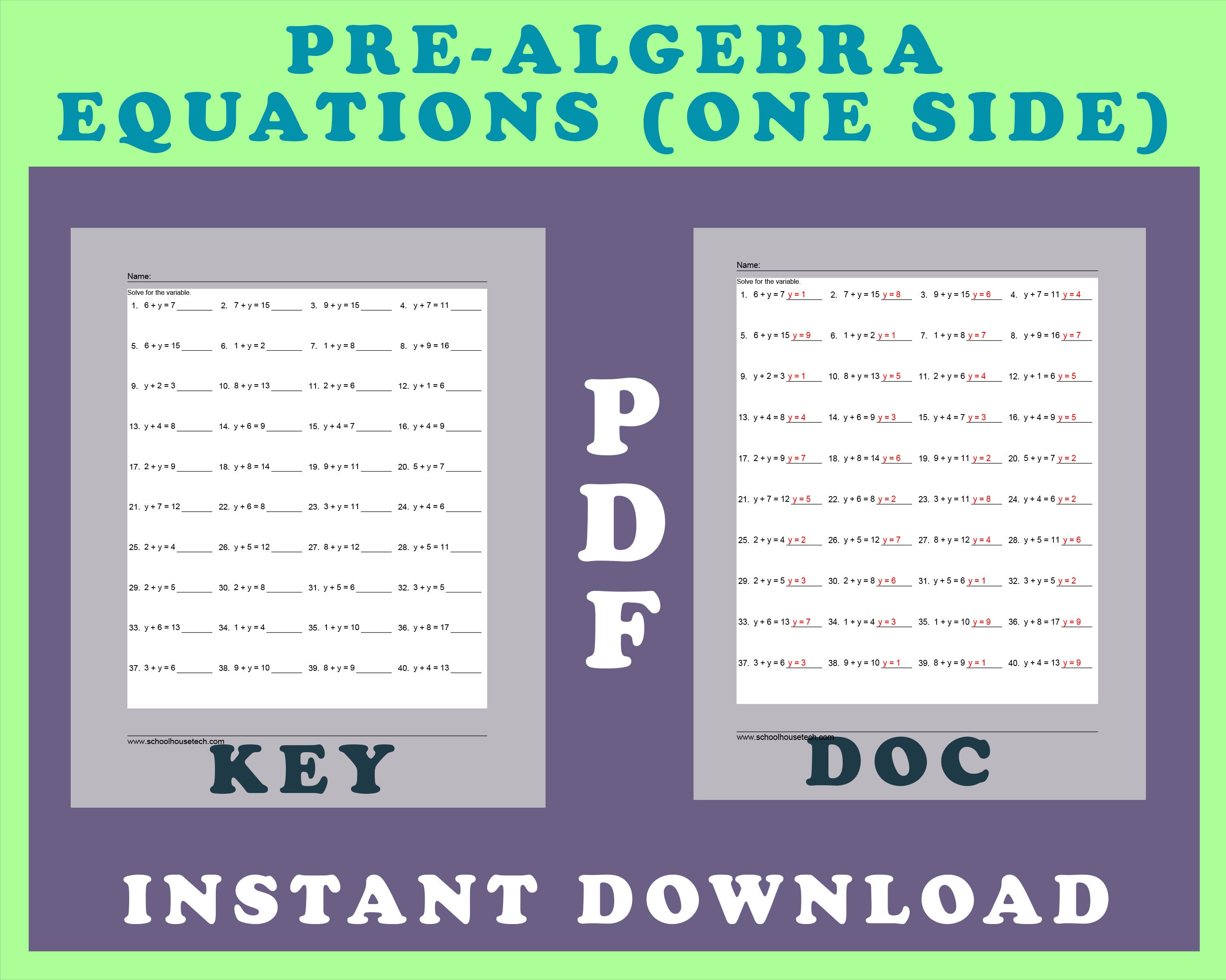Pre Algebra Formulas