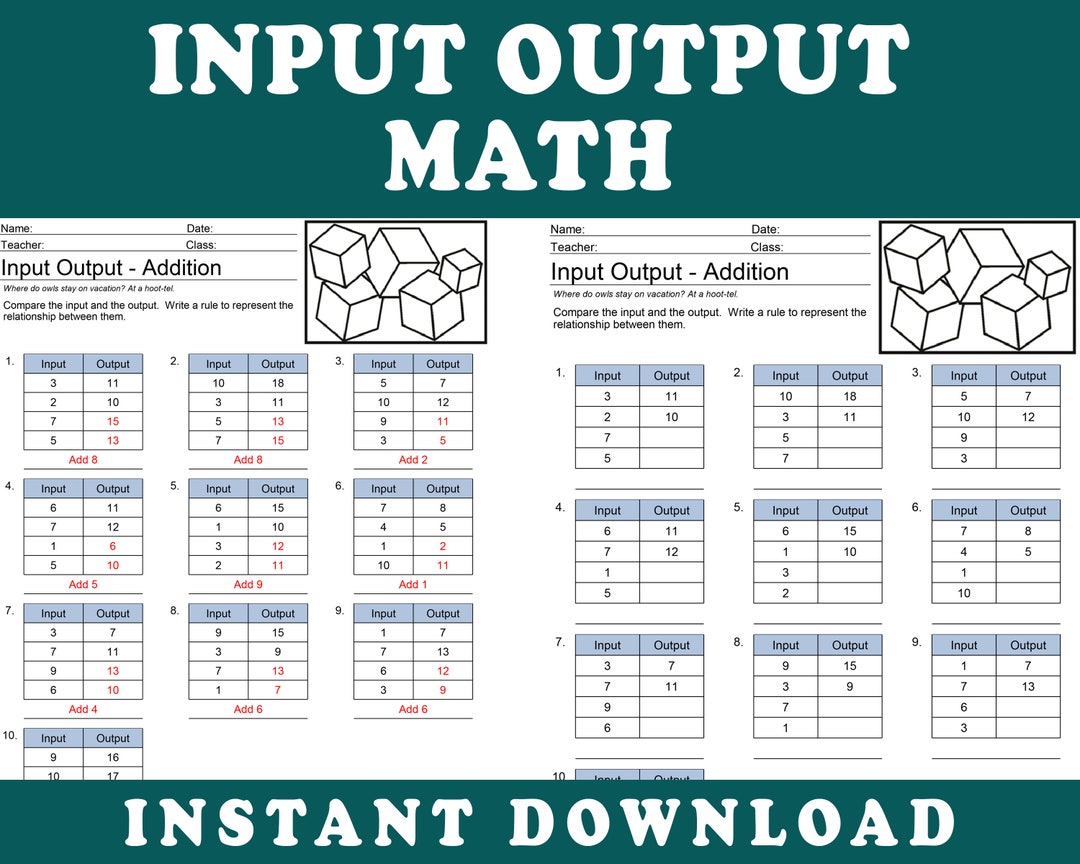 Math Practice Sheets Input Output - Etsy