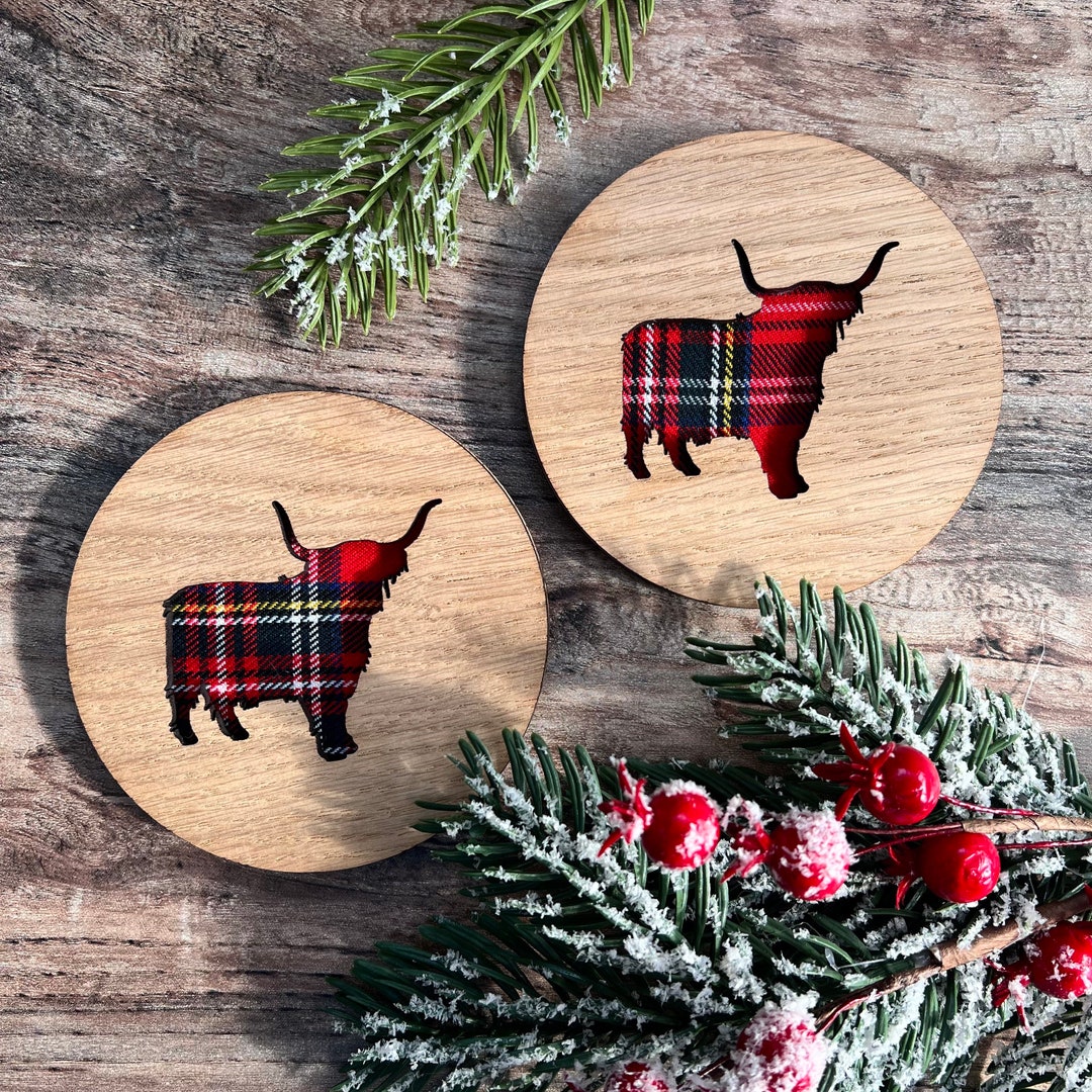 Highland Cow Coasters. Stewart Tartan. Scottish Icon Coasters. Winter ...