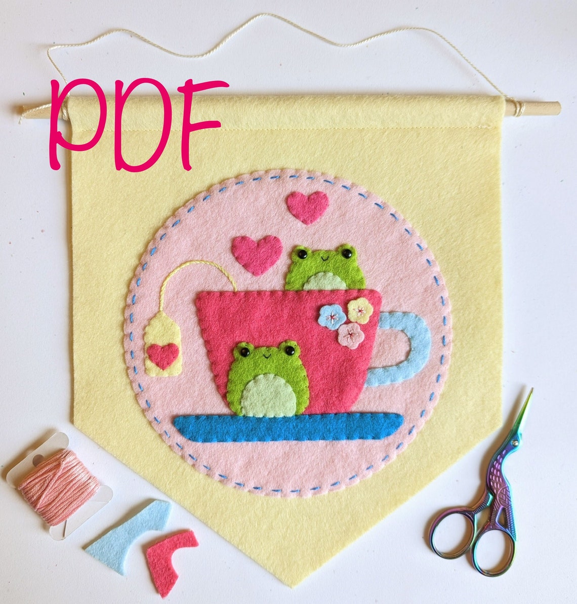 Cute Frog Banner PDF Pattern: Sew Your Own Kawaii Felt Banner of Frogs ...