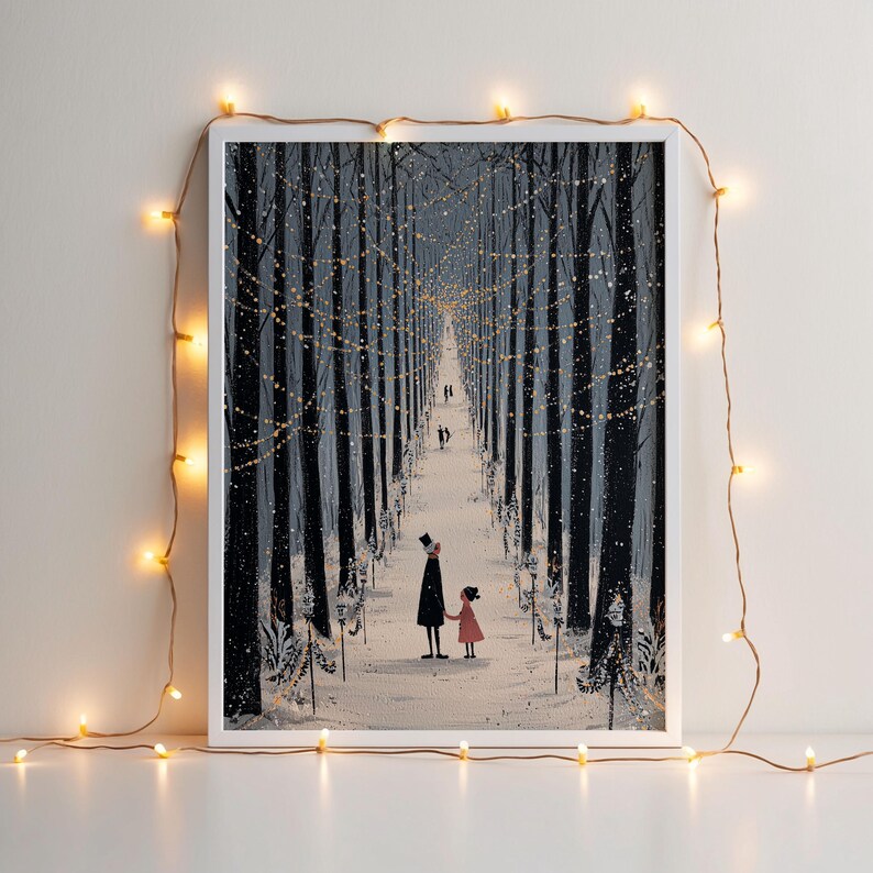 Winter Forest Folk Art Print: Whimsical Christmas Wall Decor (digital ...