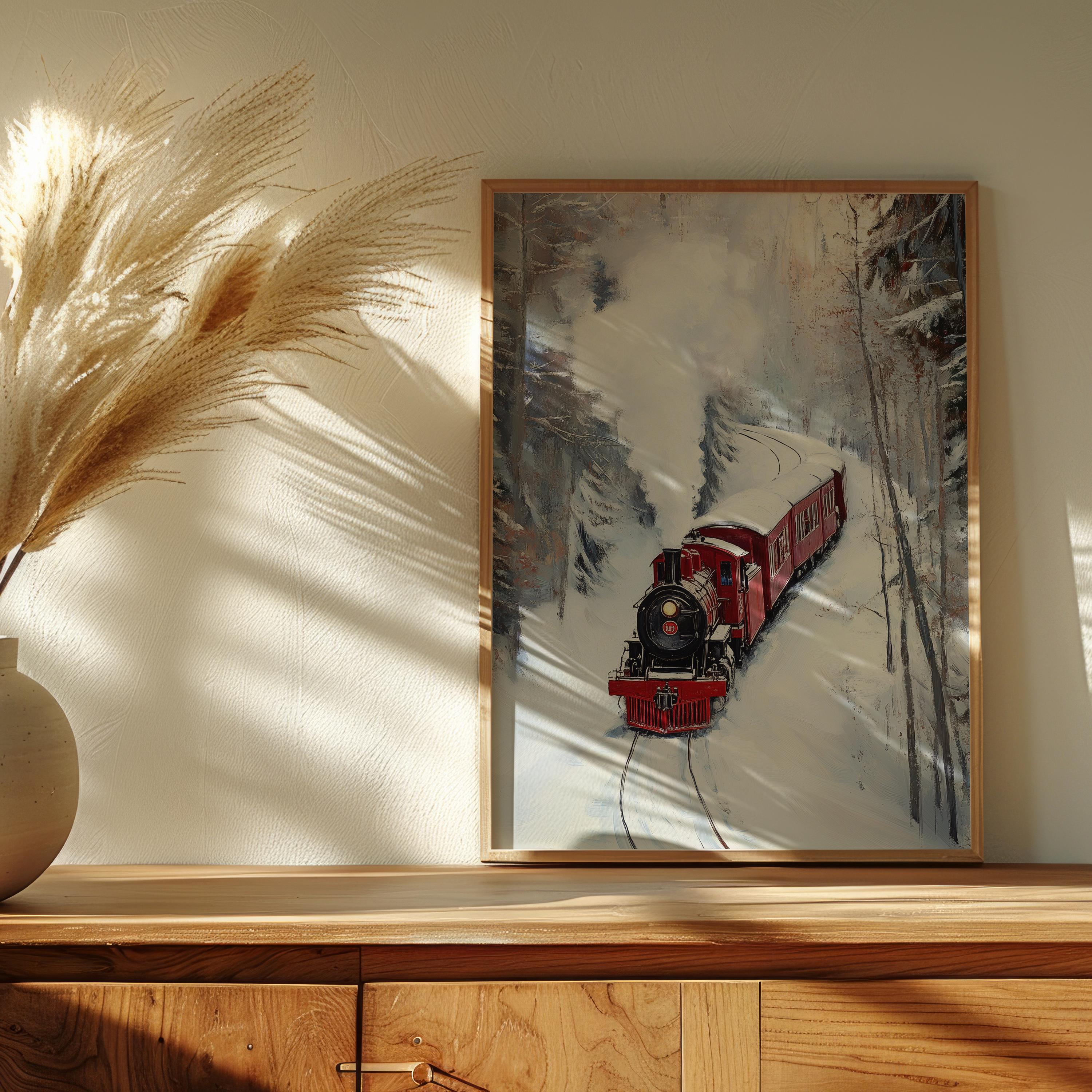Vintage Christmas Train Print: Snowy Winter Railroad Art (digital ...