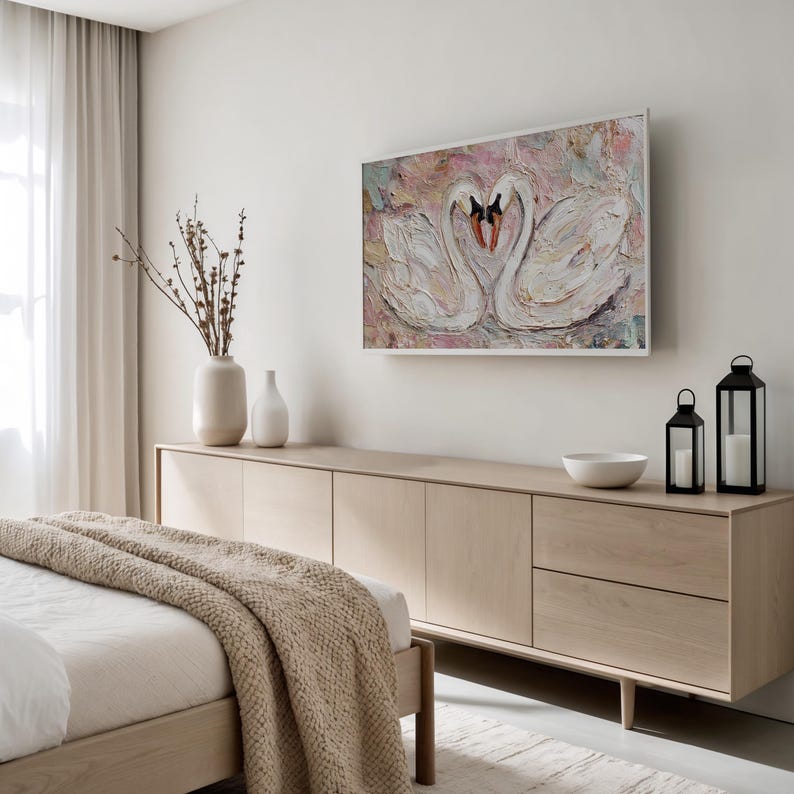 Two Swans Heart Digital TV Art, Romantic Valentines Frame TV Decor - Etsy