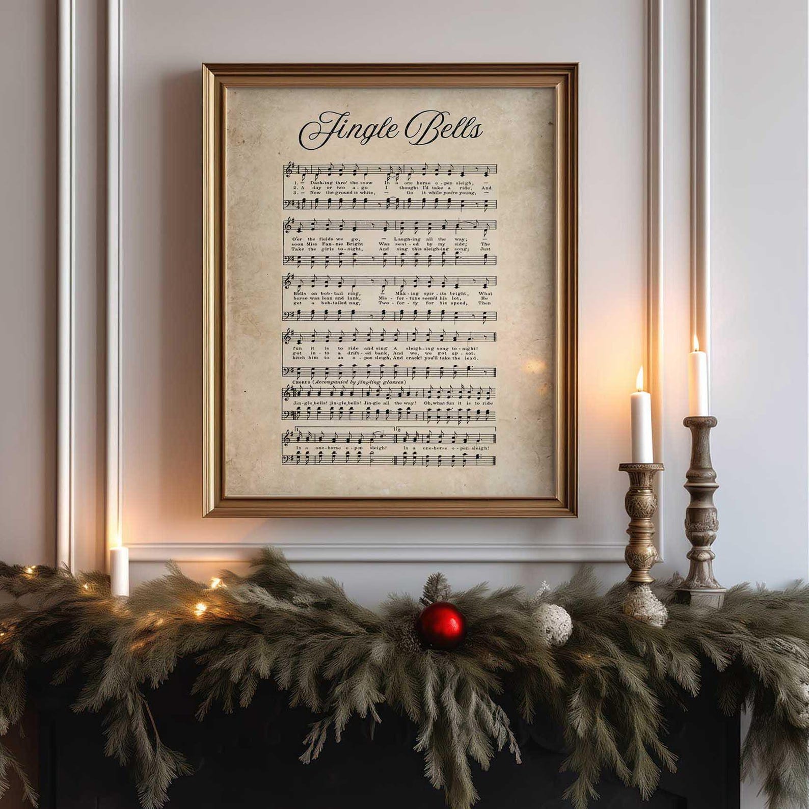 Jingle Bells Vintage Carol Wall Art, Christmas Carol Print, Festive ...