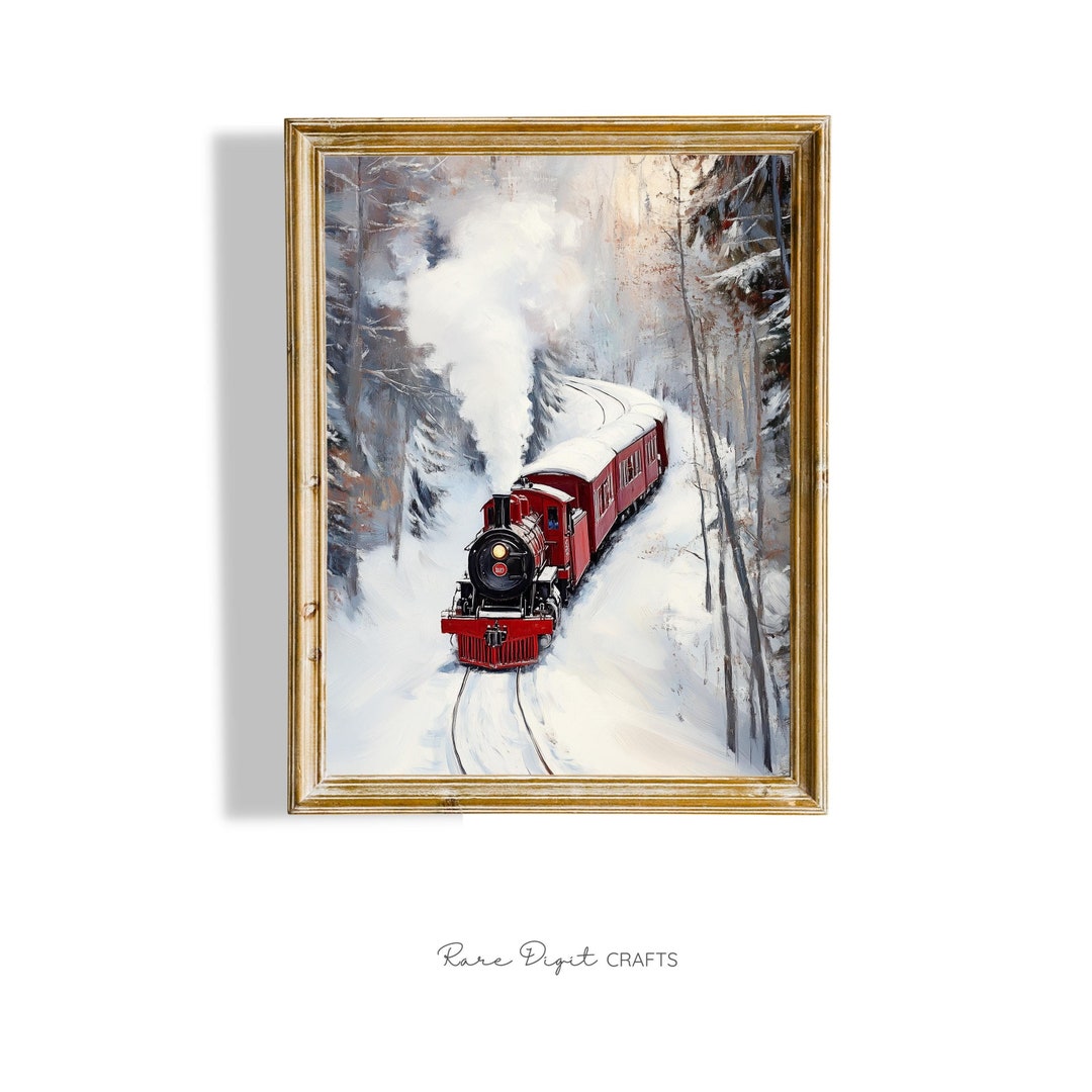 Vintage Christmas Train Print, Snowy Railroad Wall Art, Winter ...