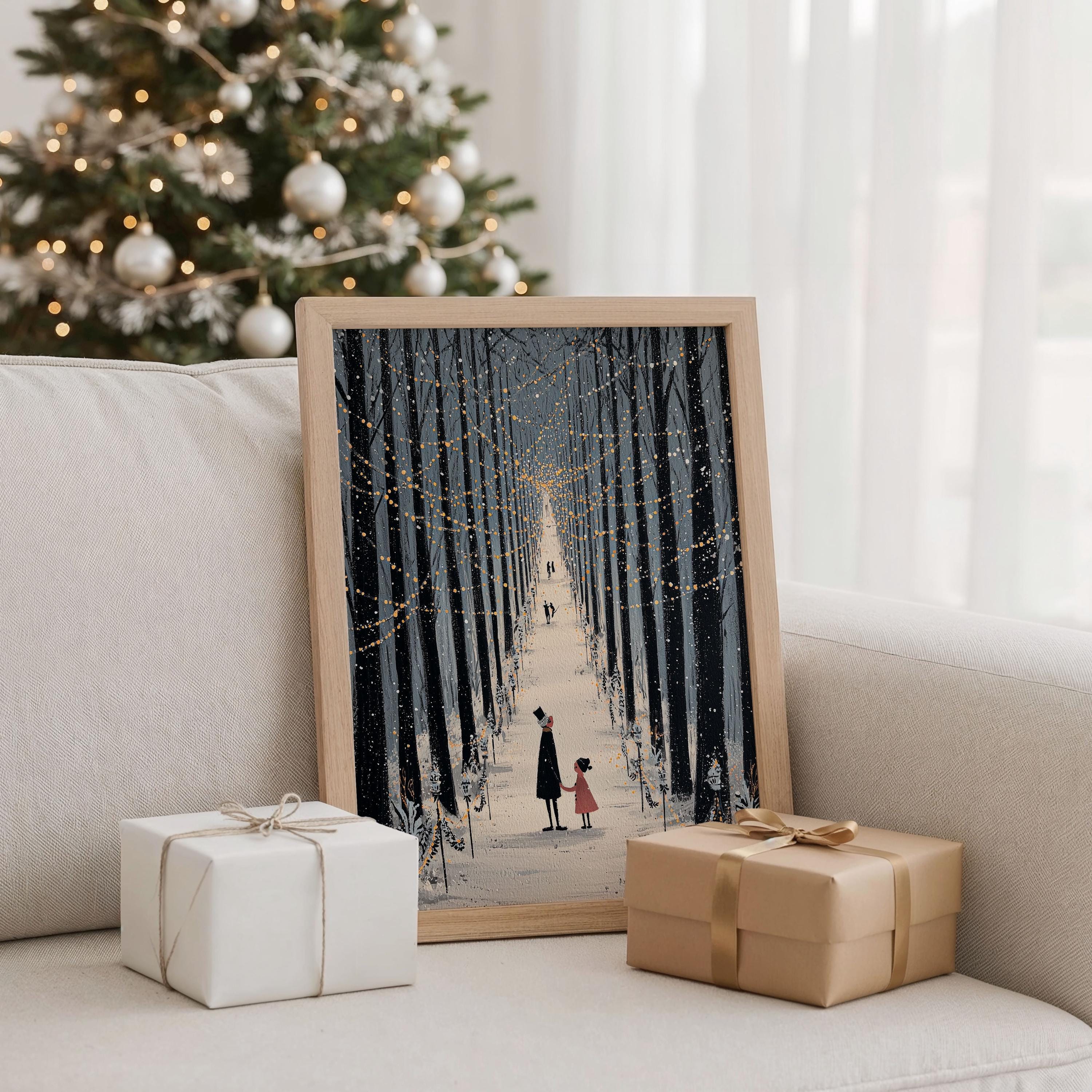 Winter Forest Folk Art Print: Whimsical Christmas Wall Decor (digital ...