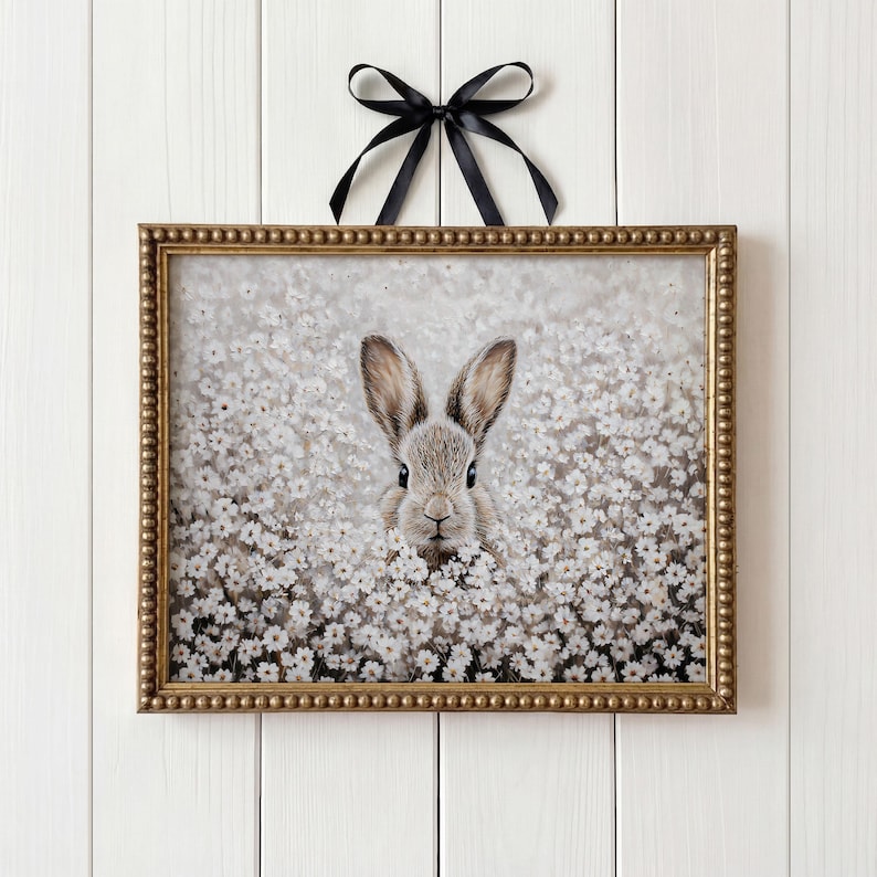 Vintage Bunny Spring Wall Art, Cottagecore Rabbit Print, Shabby Chic ...