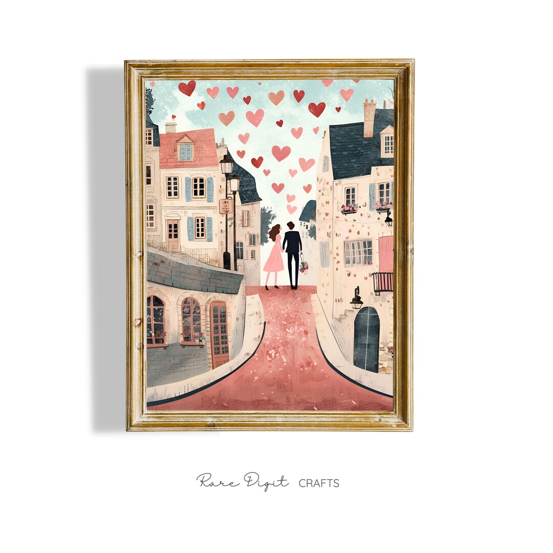 Retro Valentines Day Digital Wall Art, Valentines Day Vintage Painting ...