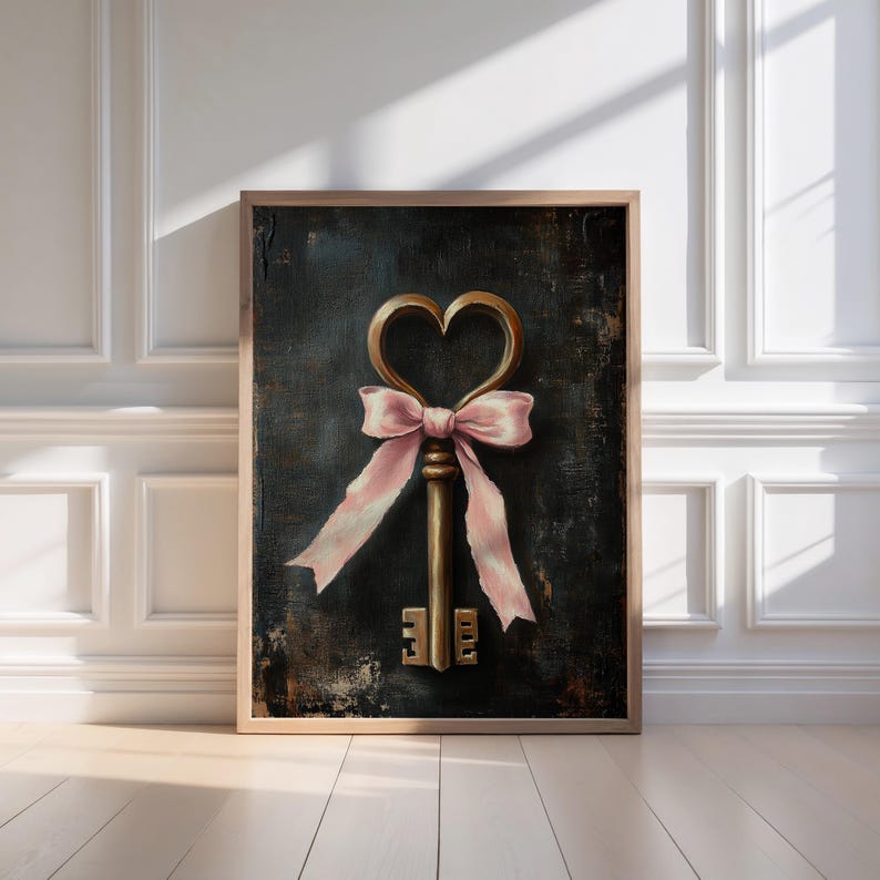 Vintage Heart Key Wall Art, Romantic Valentine Digital Download, Love ...