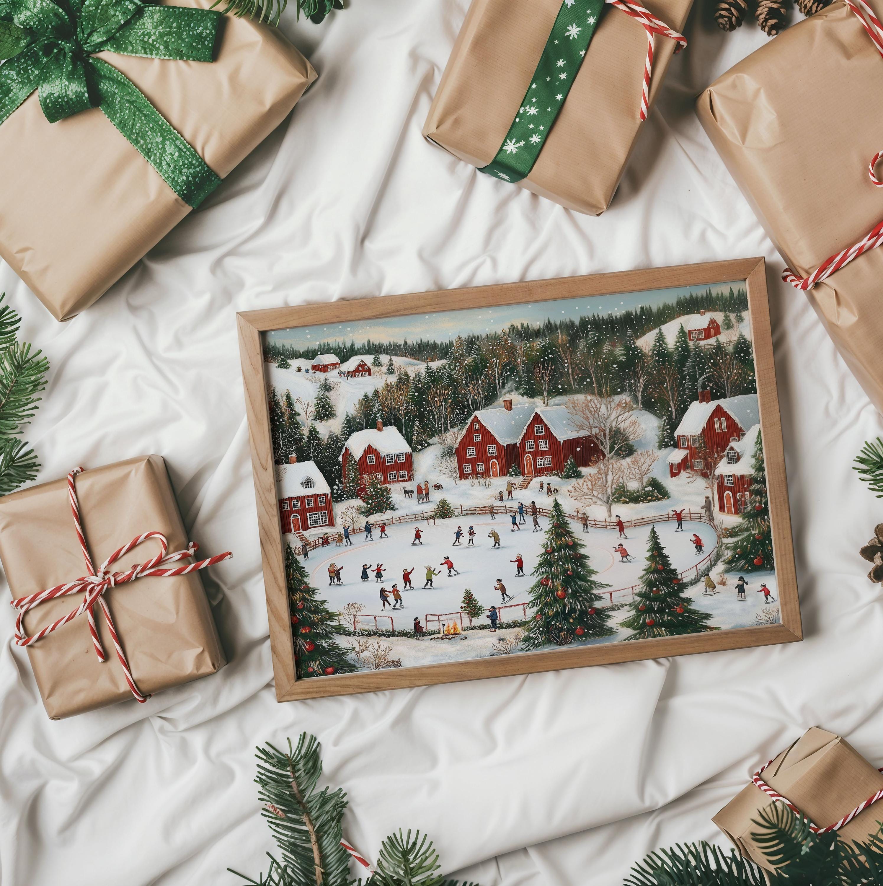 Christmas Town Print: Snowy Winter Village, Holiday Wall Art (digital ...