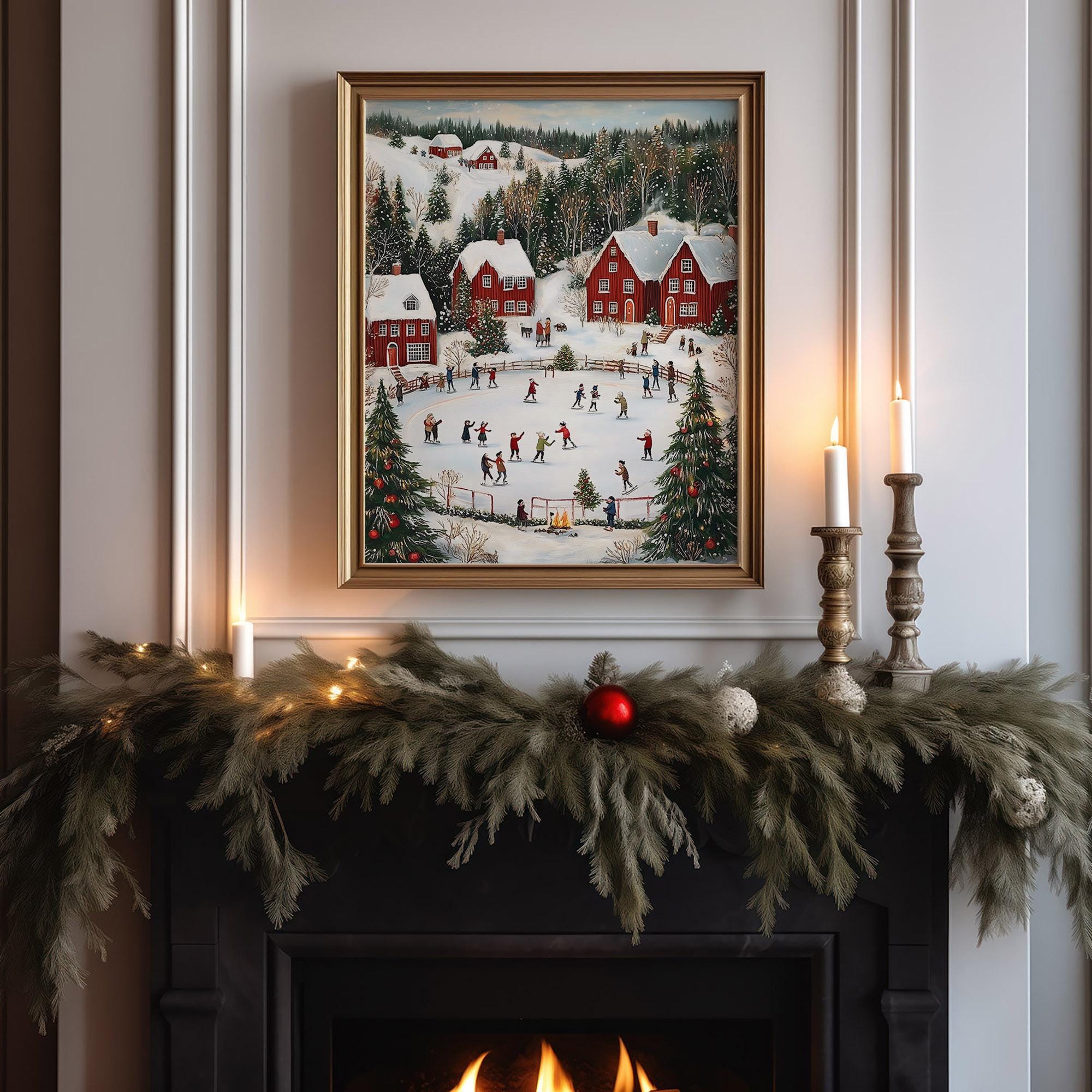 Christmas Town Print: Snowy Winter Village, Holiday Wall Art (digital ...