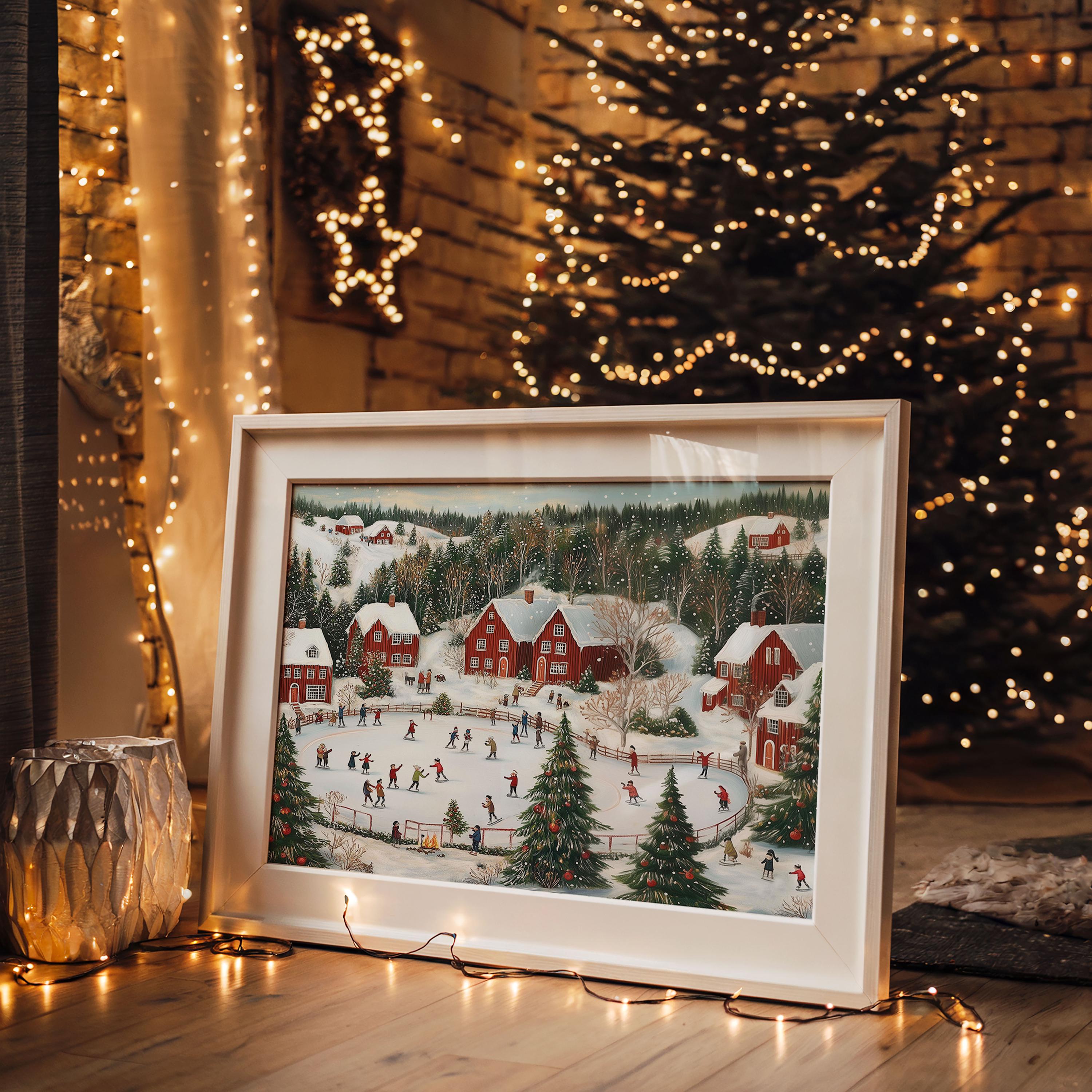 Christmas Town Print: Snowy Winter Village, Holiday Wall Art (digital ...