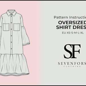 Oversized Shirt Dress Sewing Pattern, Dress Pattern, Long Sleeve Button ...