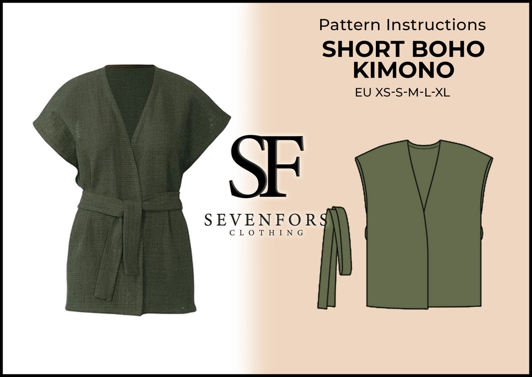 Short Boho Kimono Sewing Pattern, Kimono Sewing, Kimono PDF Instant ...
