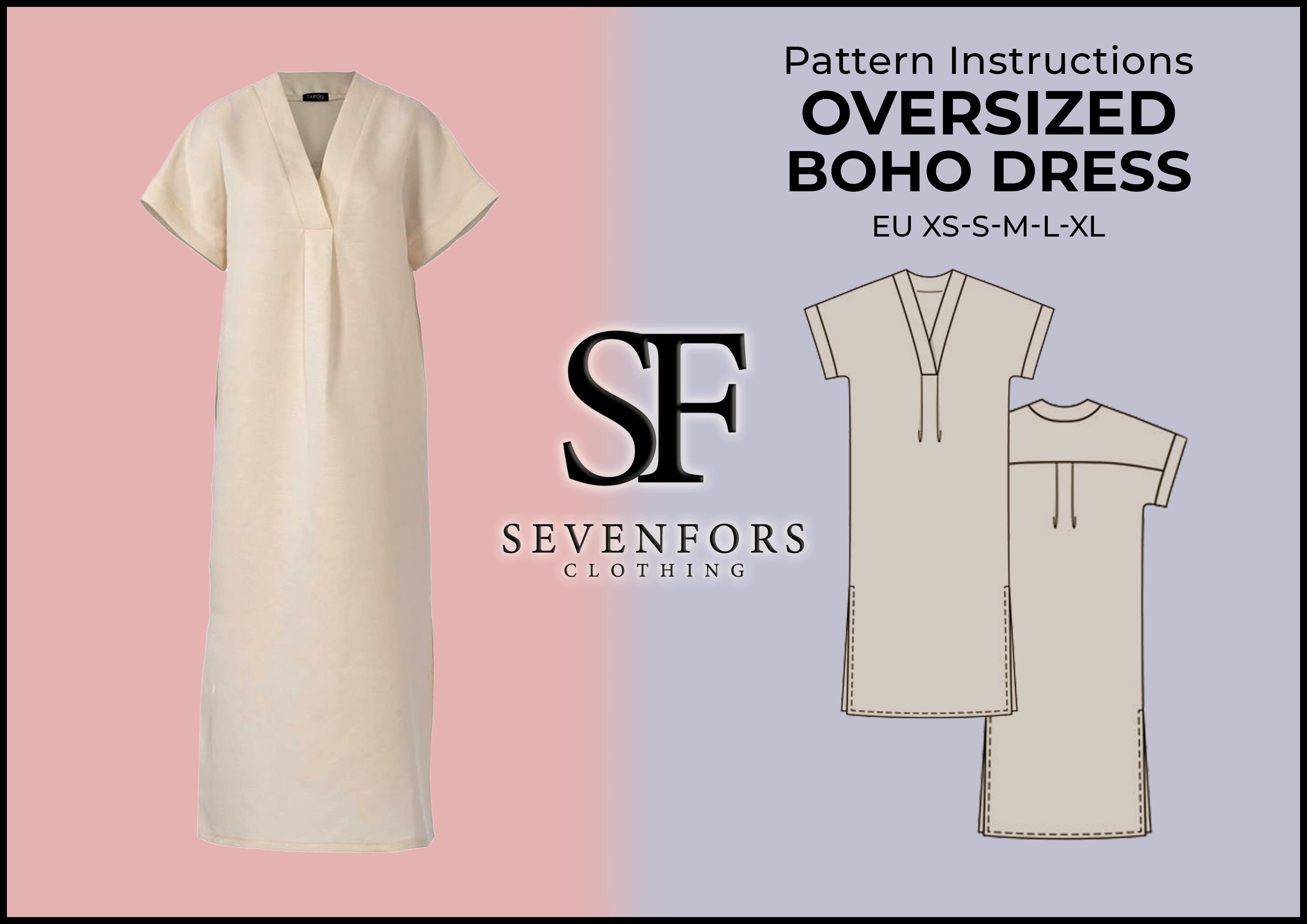 Oversized Boho Dress Sewing Pattern, Shabby Dress Pattern, PDF Instant ...