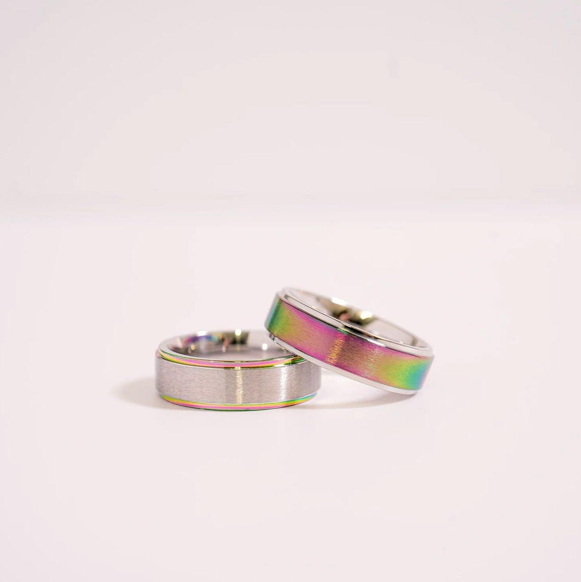 Rainbow Edge Ring – Engravable Comfort Fit, Stainless Steel, DIY ...