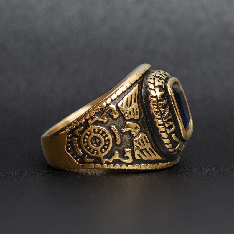 18K Gold PVD United States Navy Blue Center Stone Stainless Steel Ring ...