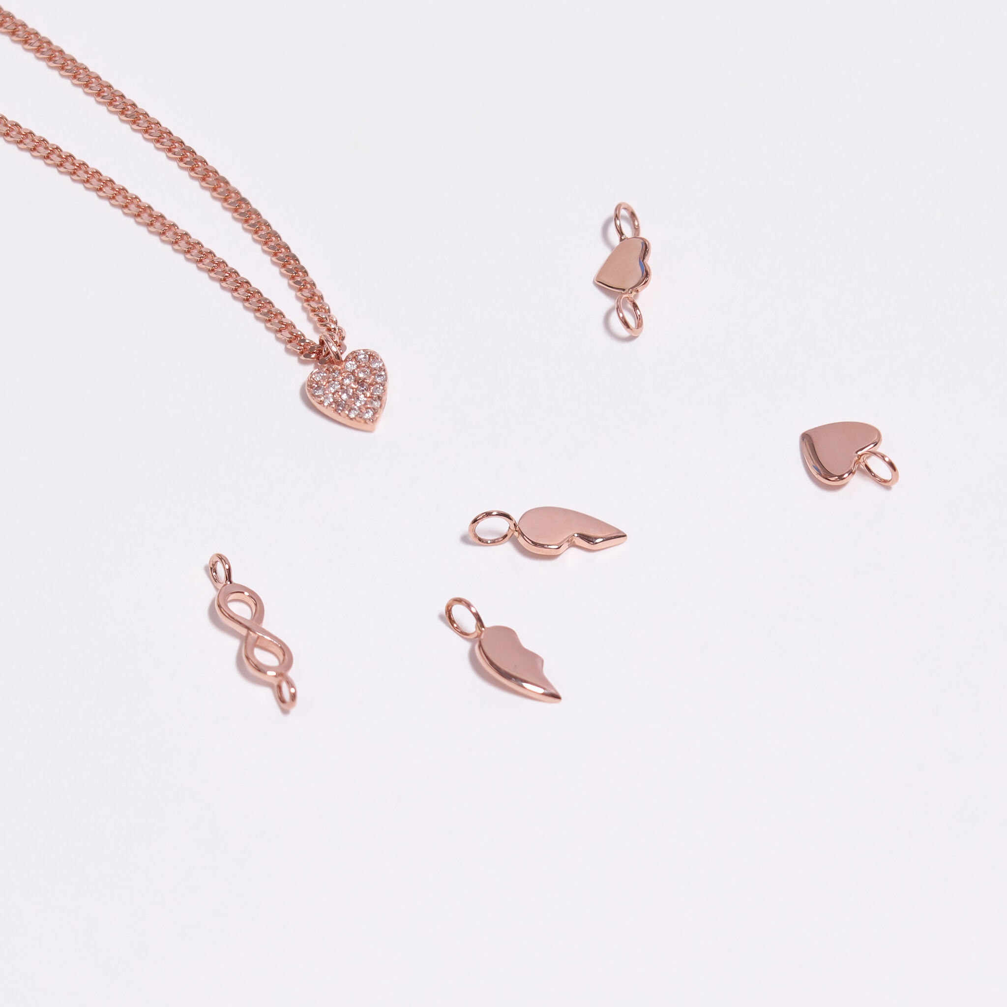 14K Solid Rose Gold Diamond Heart Charm Dainty Heart Charms Bulk Heart ...