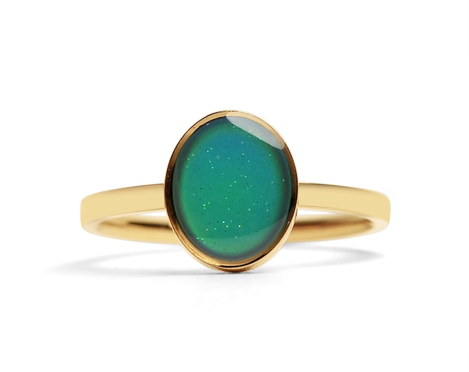14K Gold Mood Ring, Dainty Ring for Women, Feeling Stone Ring, Colorful ...