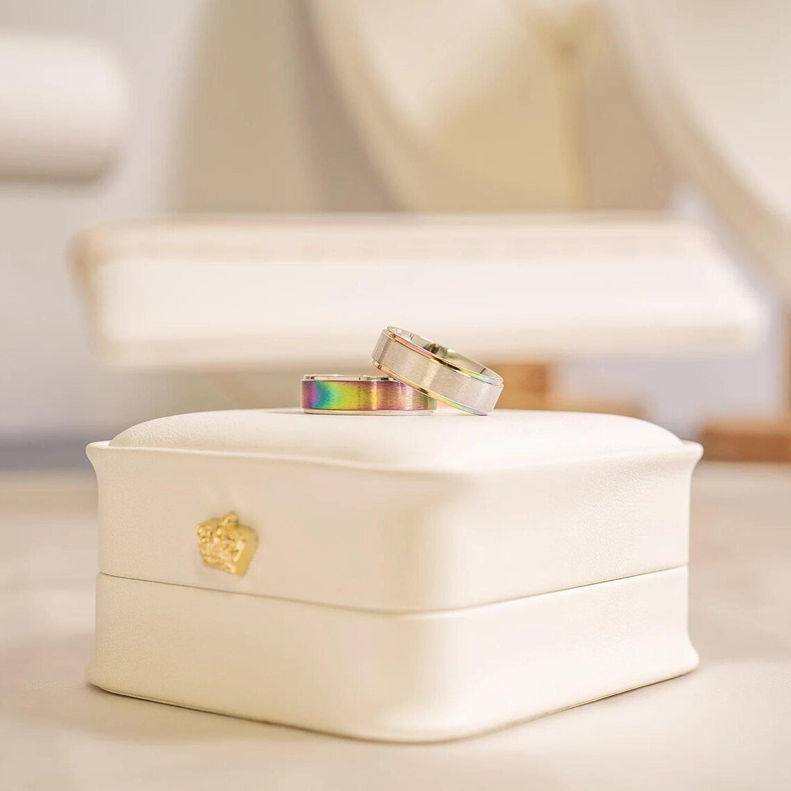Rainbow Edge Ring – Engravable Comfort Fit, Stainless Steel, DIY ...