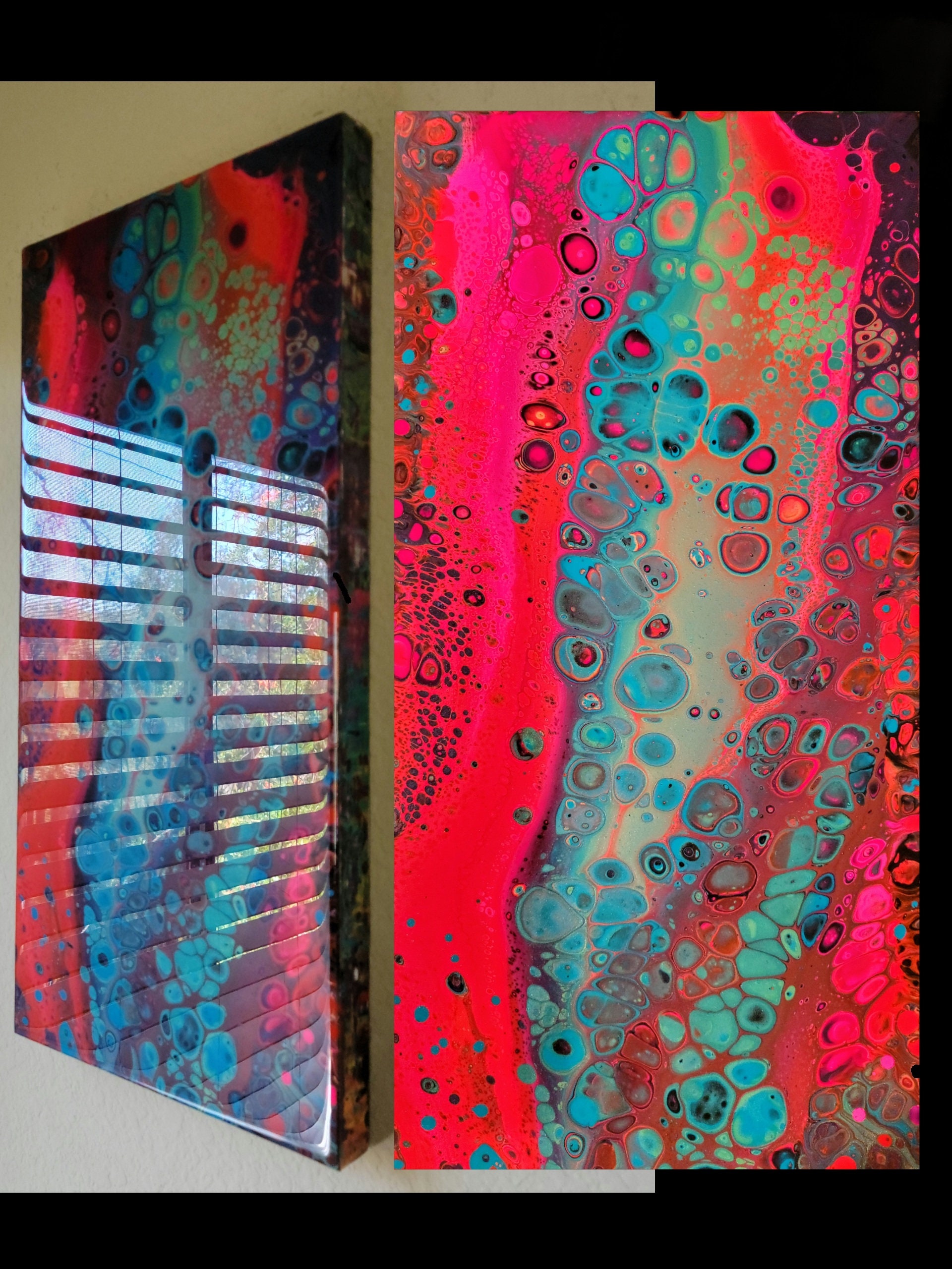 Red, Original Abstract Acrylic Painting, 10x20 Deep Wood Panel, Wall ...