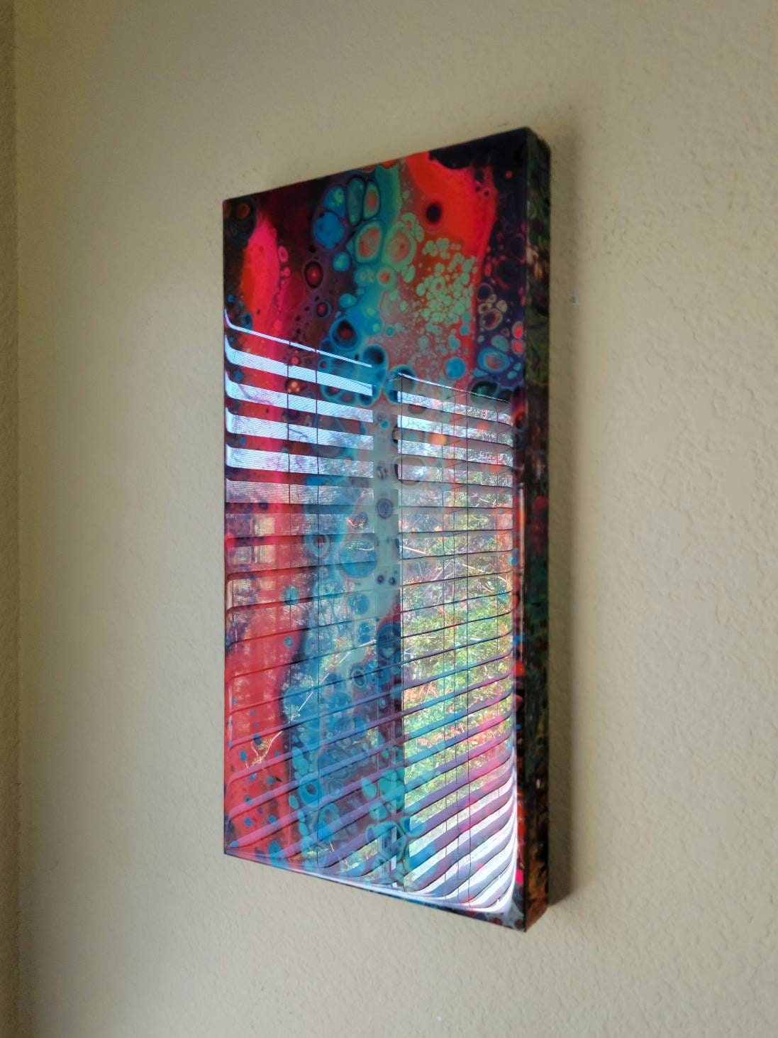 Red, Original Abstract Acrylic Painting, 10x20 Deep Wood Panel, Wall ...