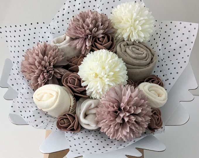 Baby Clothes Bouquet in Neutral Shades. Perfect New Mummy Gift or Mummy to Be Gift. Baby Shower ...