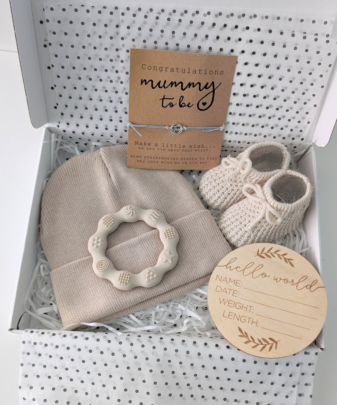 New Baby Gift in Neutral Shades. Cotton Baby Beanie Hat, Silicone ...