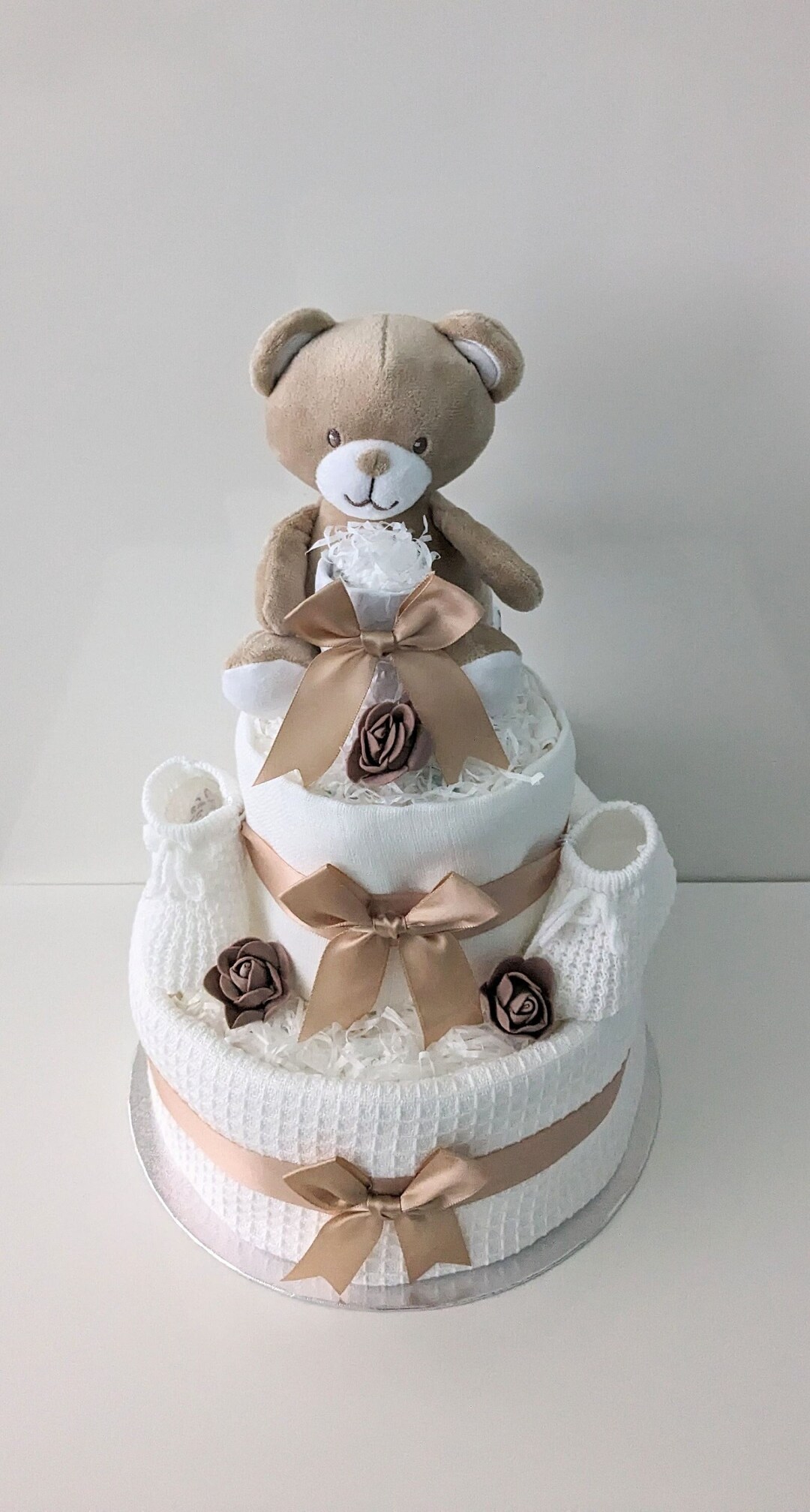 Neutral Baby Gift Nappy Cake With Waffle Cotton Baby Blanket, Cotton ...