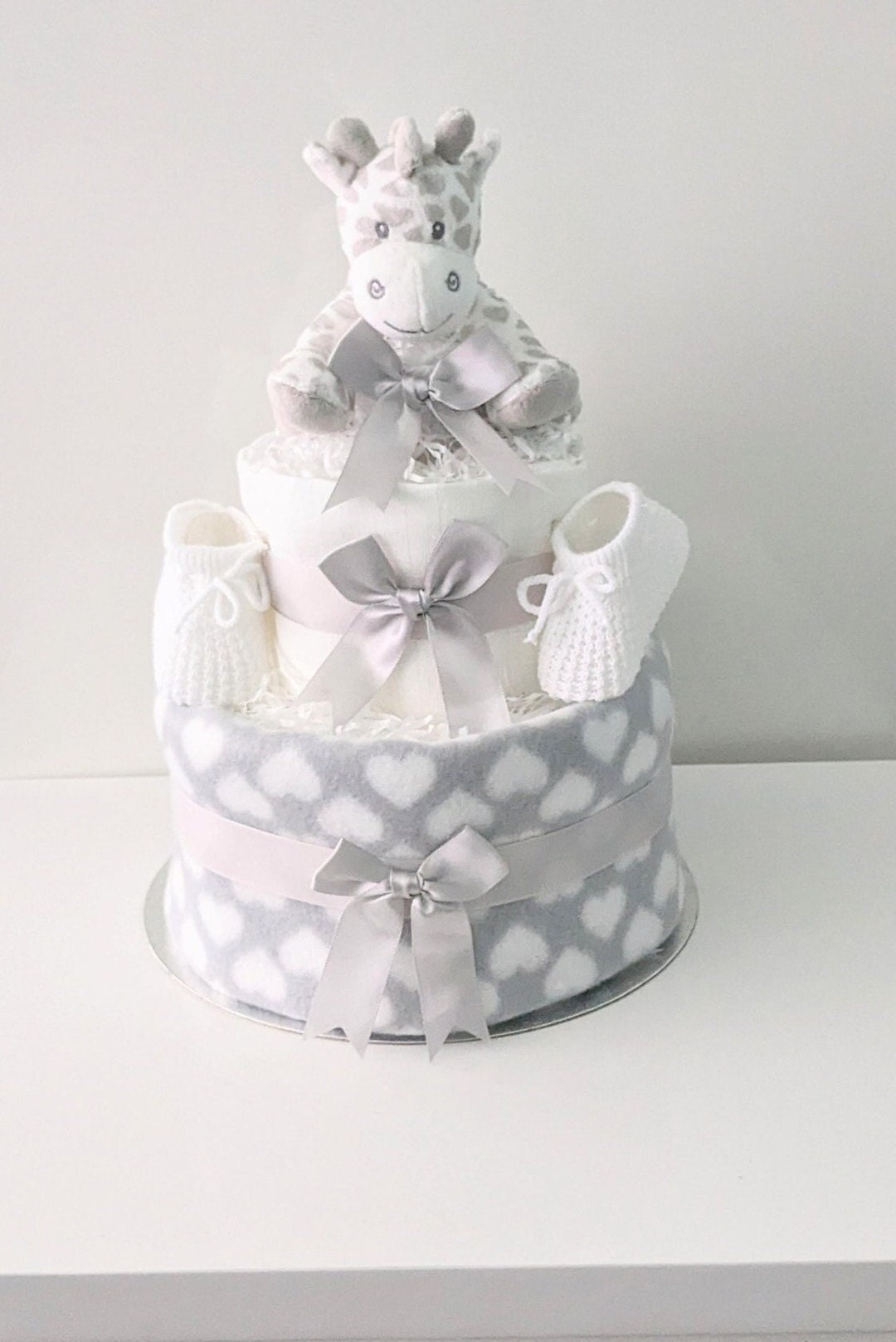 Grey and White Neutral Unisex BABY NAPPY CAKE. Giraffe Nappy Cake Gift ...