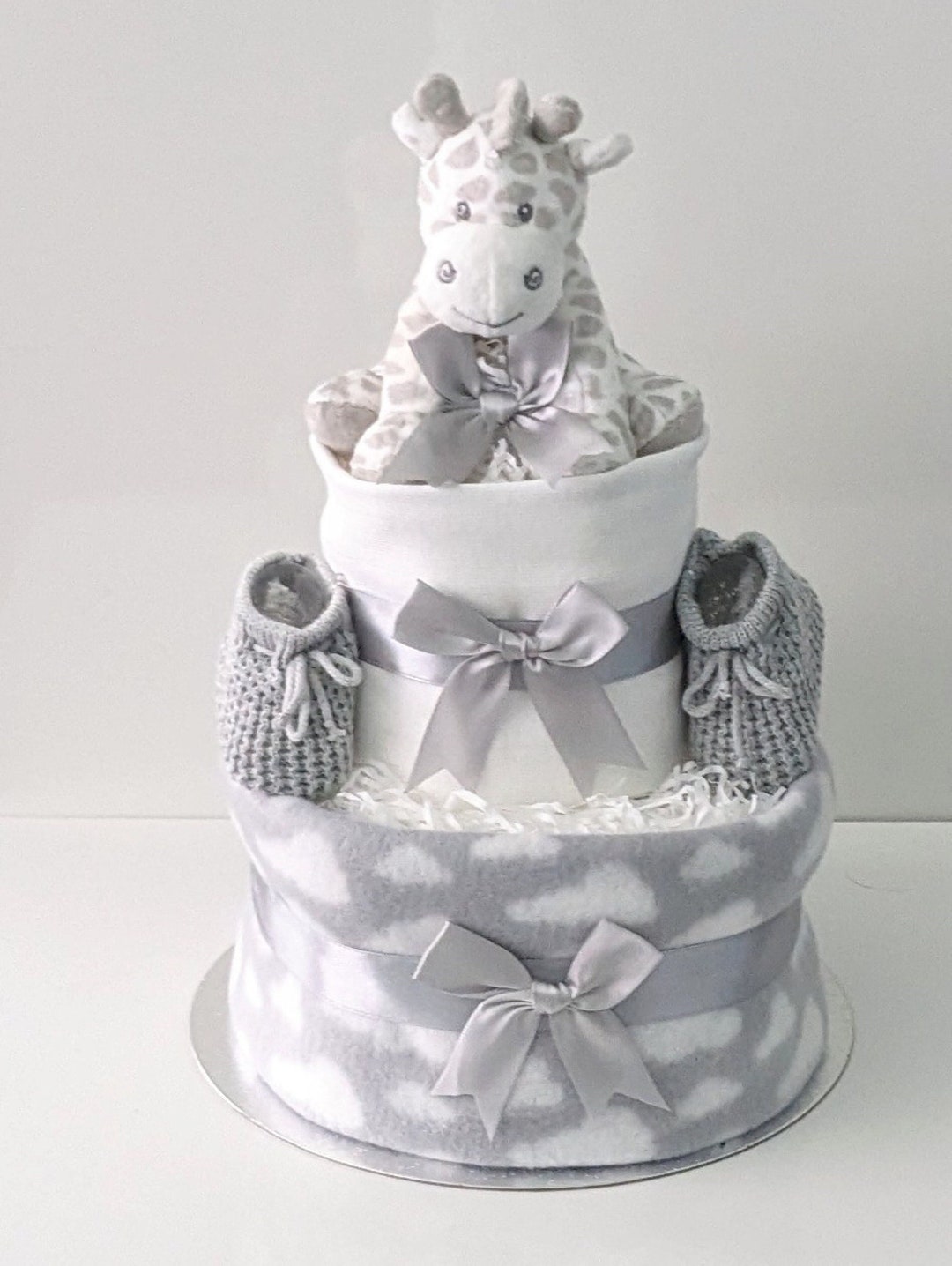 Grey and White Neutral Unisex BABY NAPPY CAKE. Giraffe Nappy Cake Gift ...