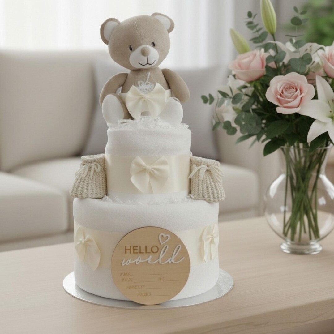 Neutral Nappy Cake Gift: Baby Shower Centrepiece - Etsy