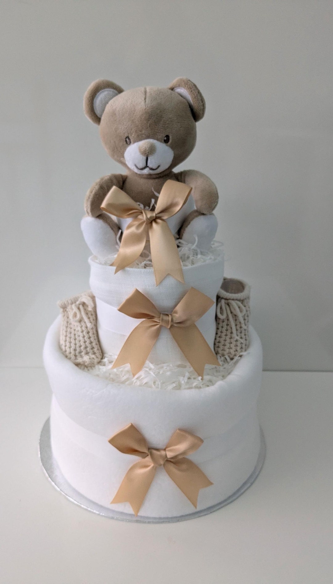 Unisex Baby Gift - Teddy Bear Nappy Cake - Neutral Nappy Cake Gift ...