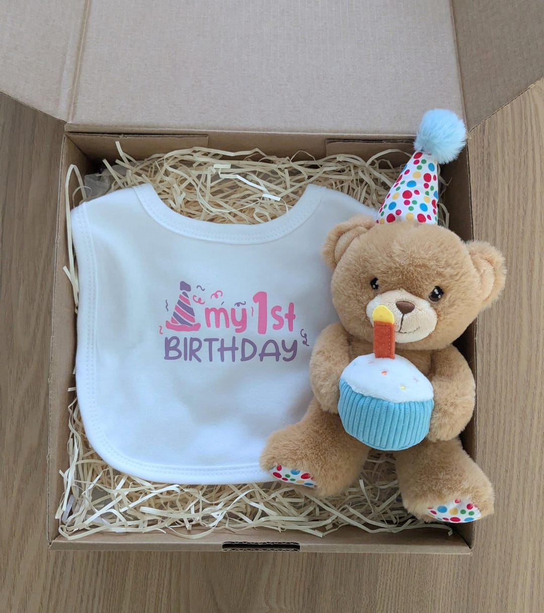 Happy Birthday Gift Box - First Birthday Bib and Soft Toy Gift. - Girl ...