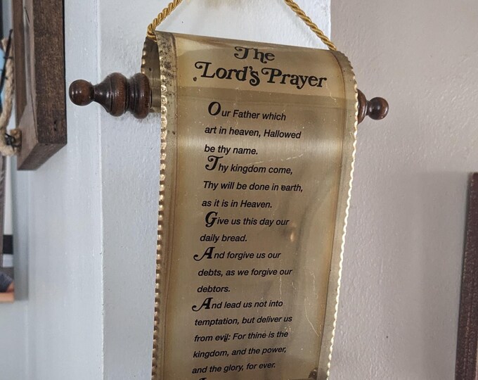 Vtg Home Interior Brass and Wood Scroll Lord's Prayer Wall Hanging ...