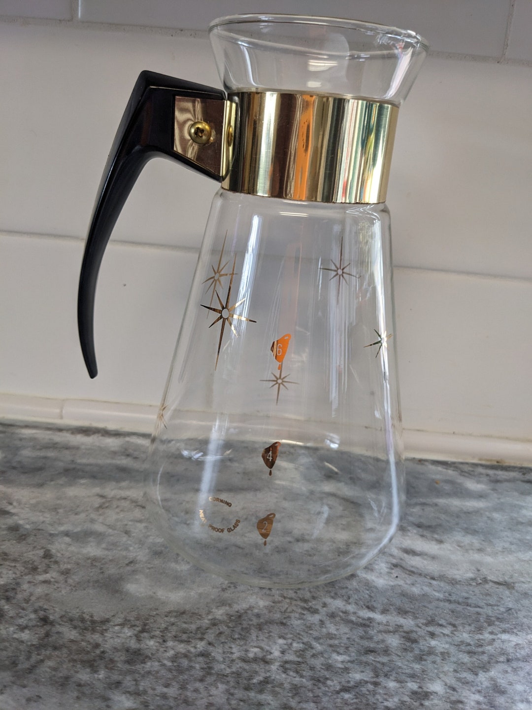 Vintage Corning Pyrex 1960s Atomic Starburst 6 Cup Coffee Pot Carafe ...