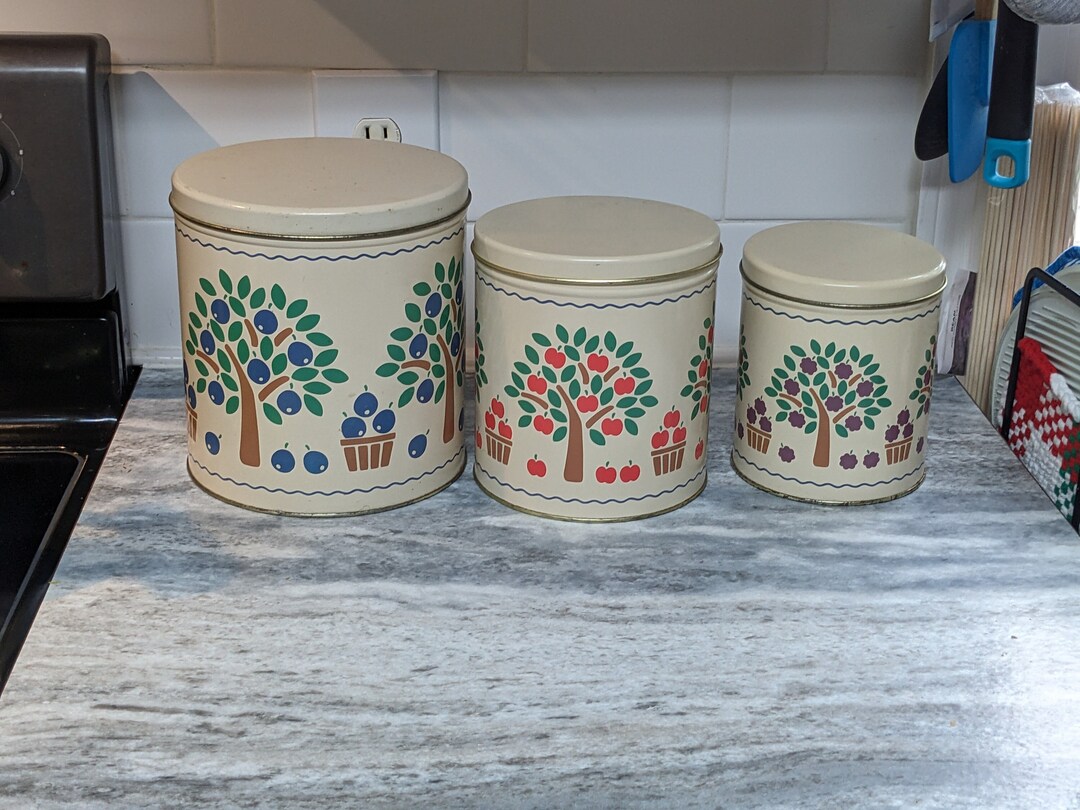 Vintage 3 Piece Canister Set Fruit Tree Motif Display Collection - Etsy