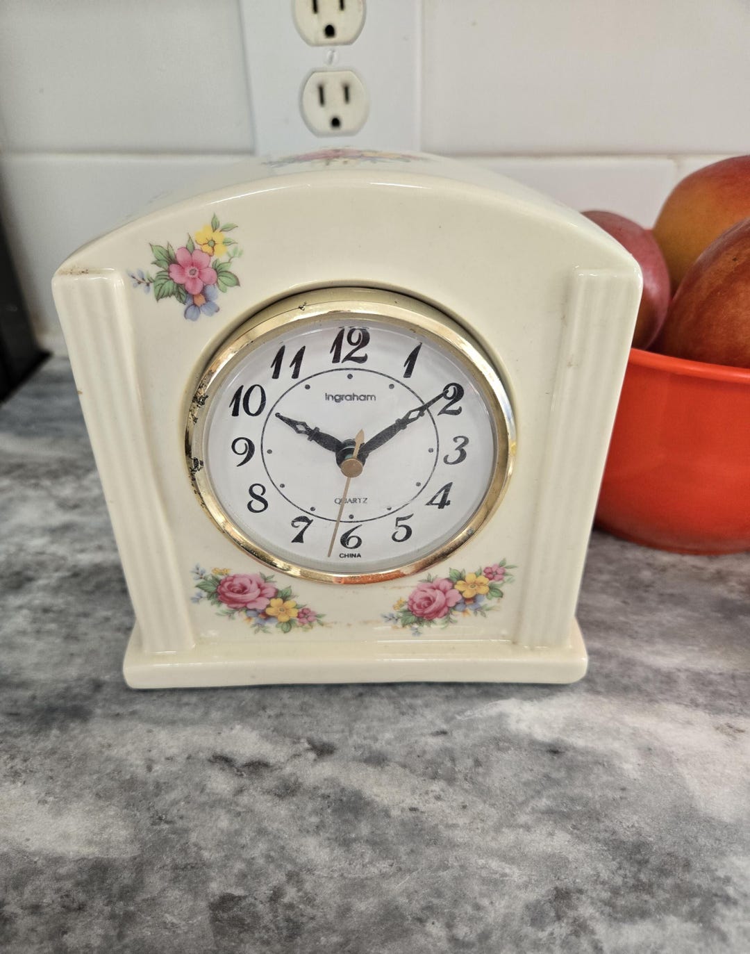 Vtg Ingraham Porcelain Pink Rose Floral Table Clock - Etsy
