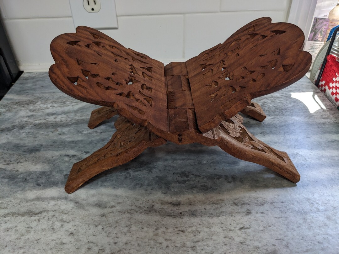 Vintage Carved Wood Folding Book Display - Etsy