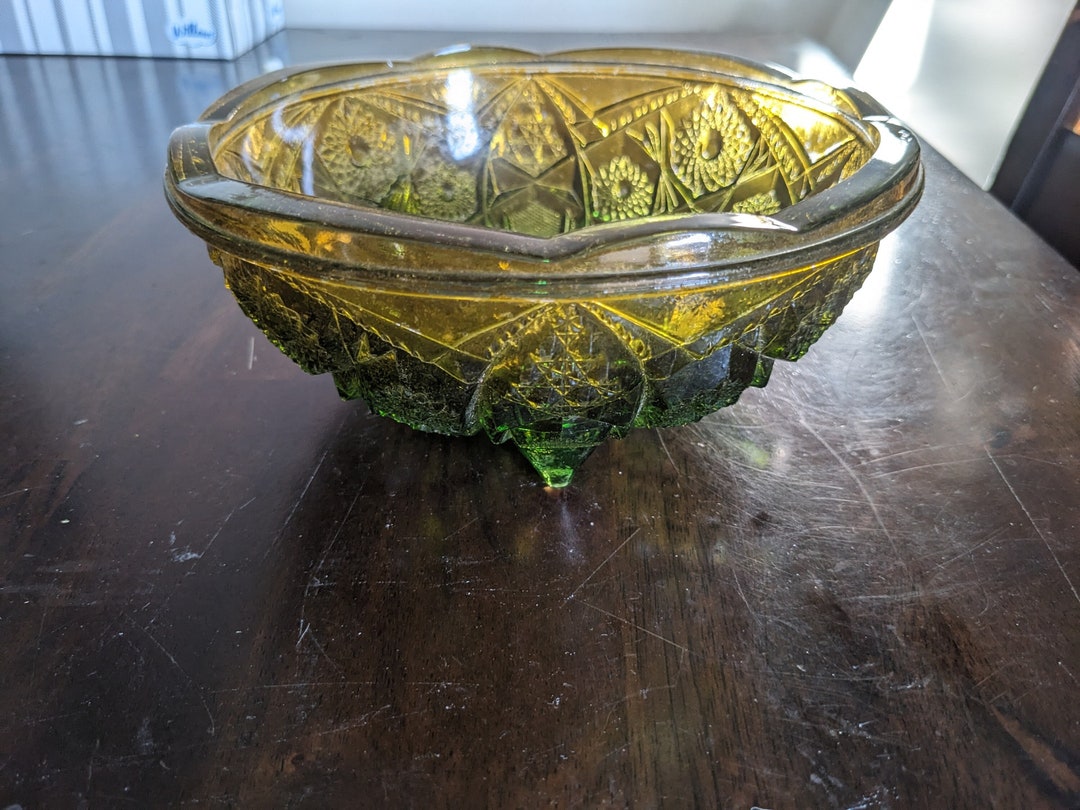 Vintage Two Tone Carnival Cut Glass Bowl - Etsy