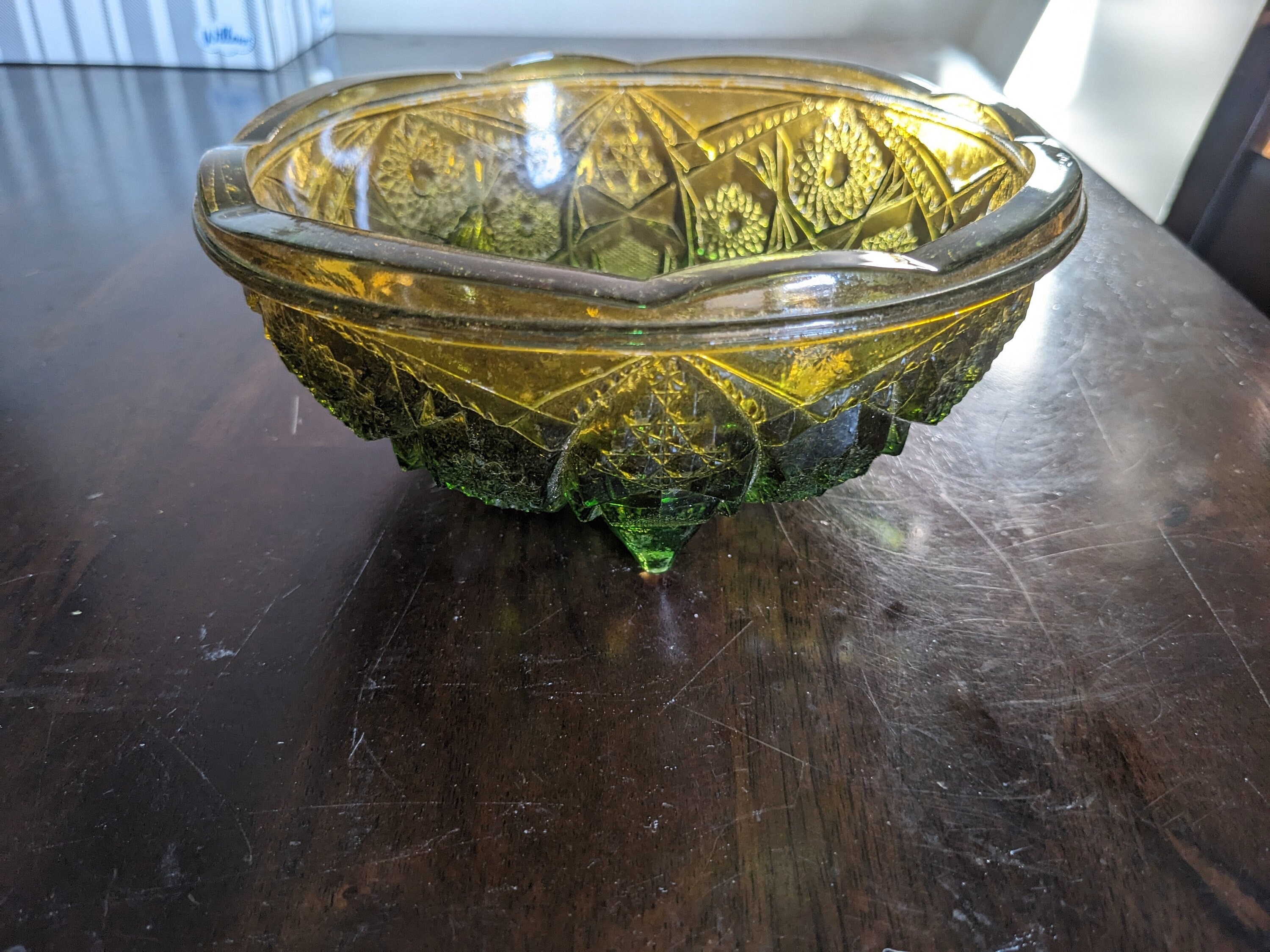 Vintage Two Tone Carnival Cut Glass Bowl - Etsy