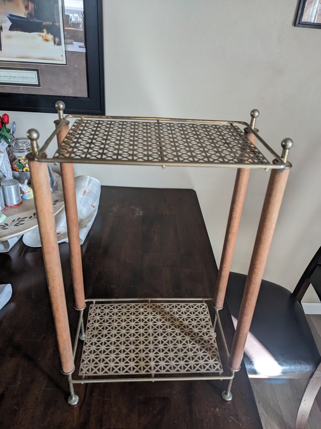 Vintage MCM Brass Mesh Telephone Stand Magazine Rack Table - Etsy