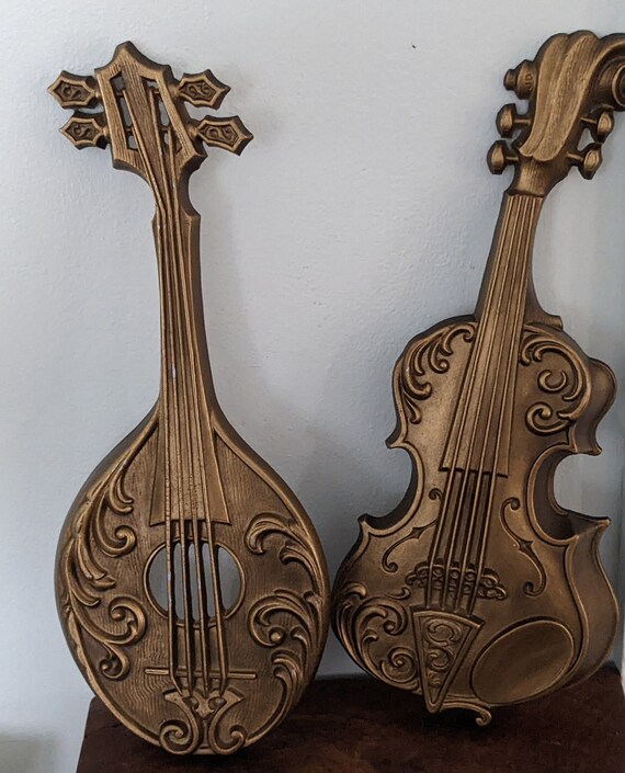 Vintage Cast Aluminum Mandolin and Violin Wall Hangings by - Etsy