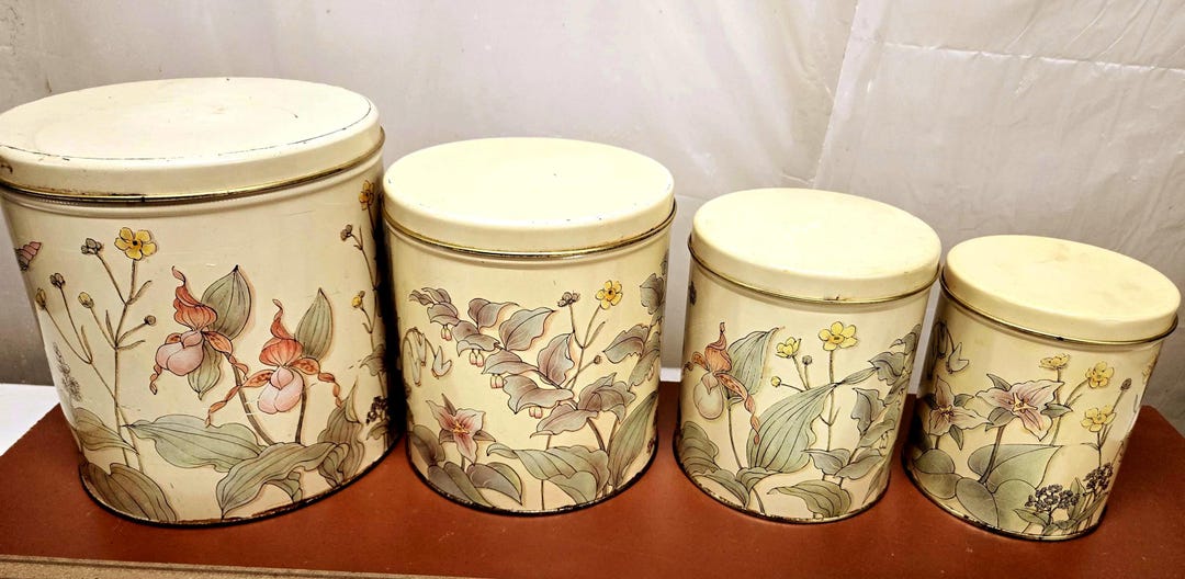Vintage Ballonoff Metal Tin Cannisters Set, English Country Garen ...