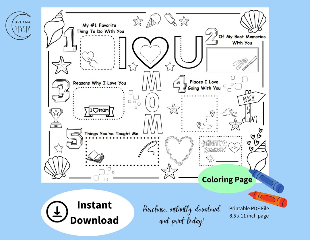 I Love You Mom Birthday Printable Coloring Page Birthday - Etsy