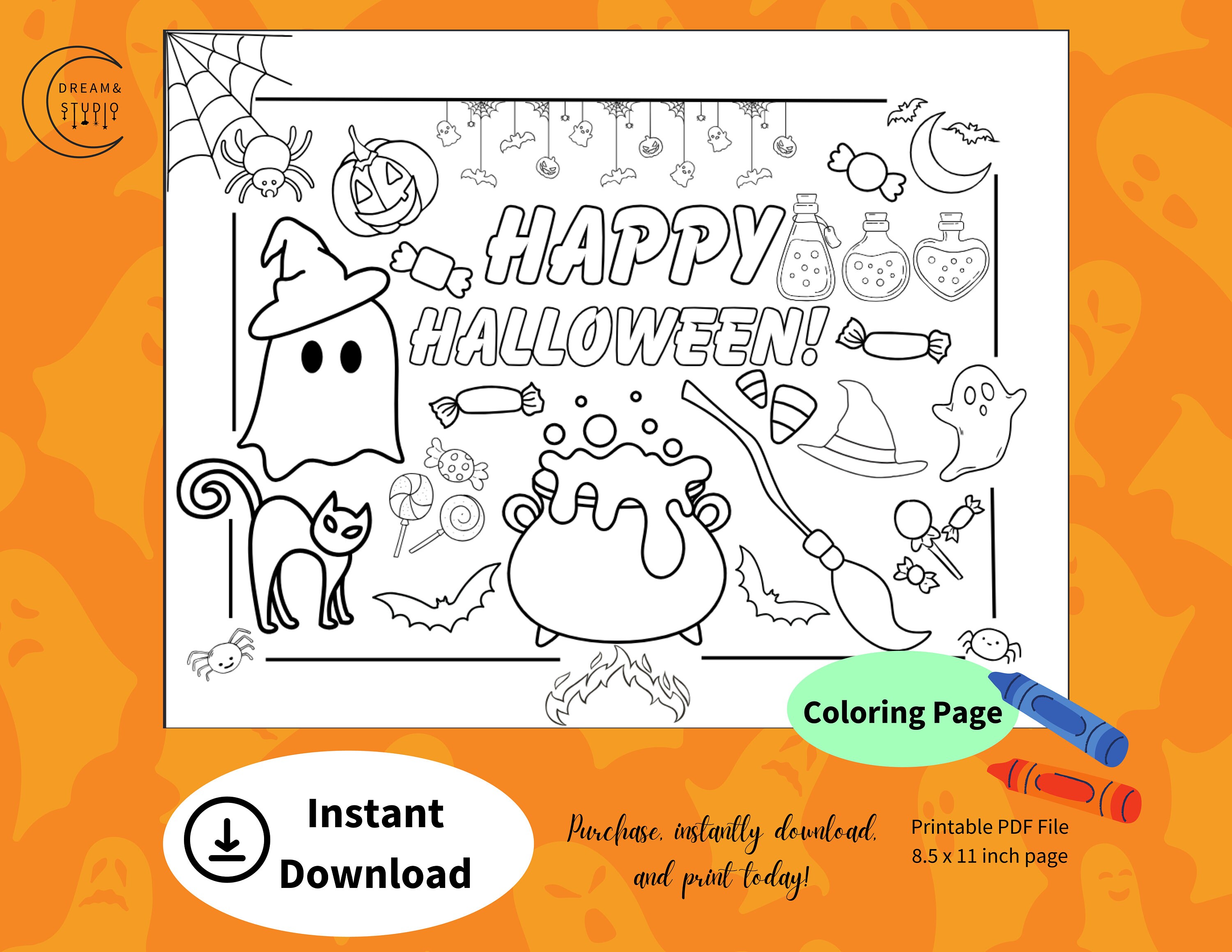 Happy Halloween Printable Coloring Page Halloween Gift for - Etsy
