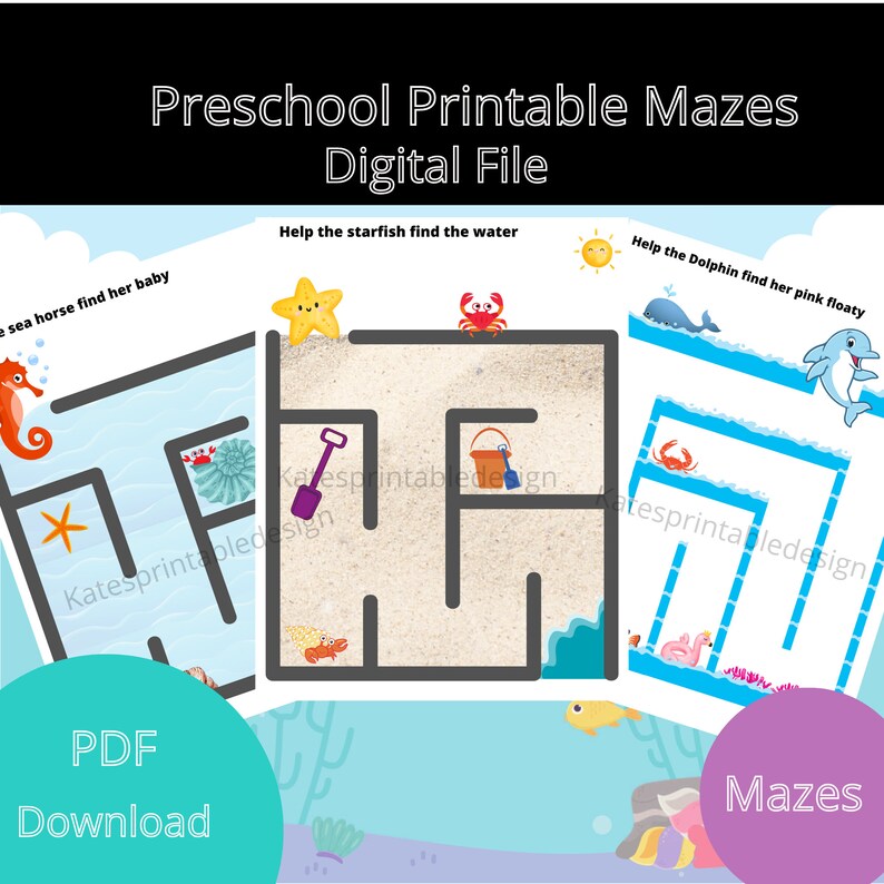 Preschool Printable Mazes | Sea Animals - Etsy