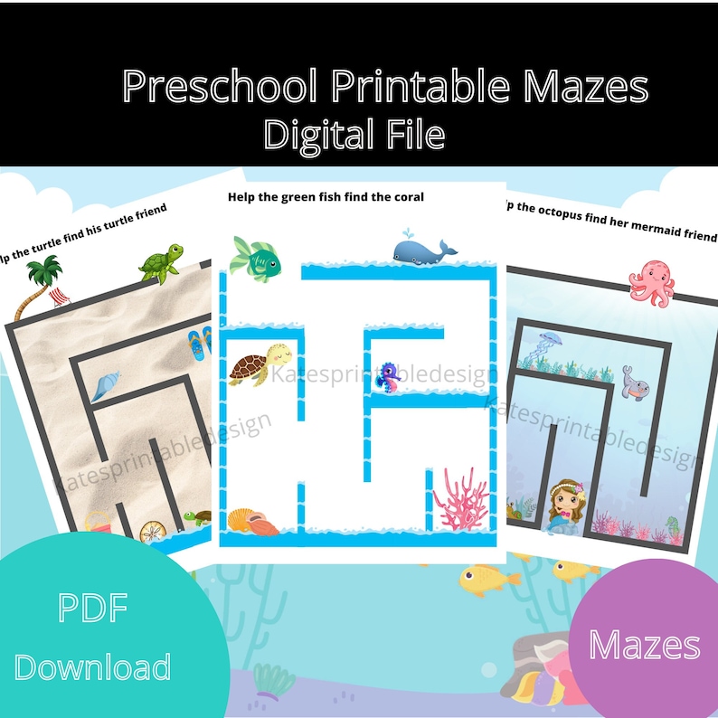 Preschool Printable Mazes | Sea Animals - Etsy