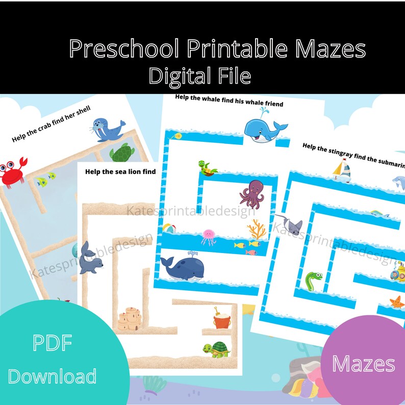 Preschool Printable Mazes | Sea Animals - Etsy