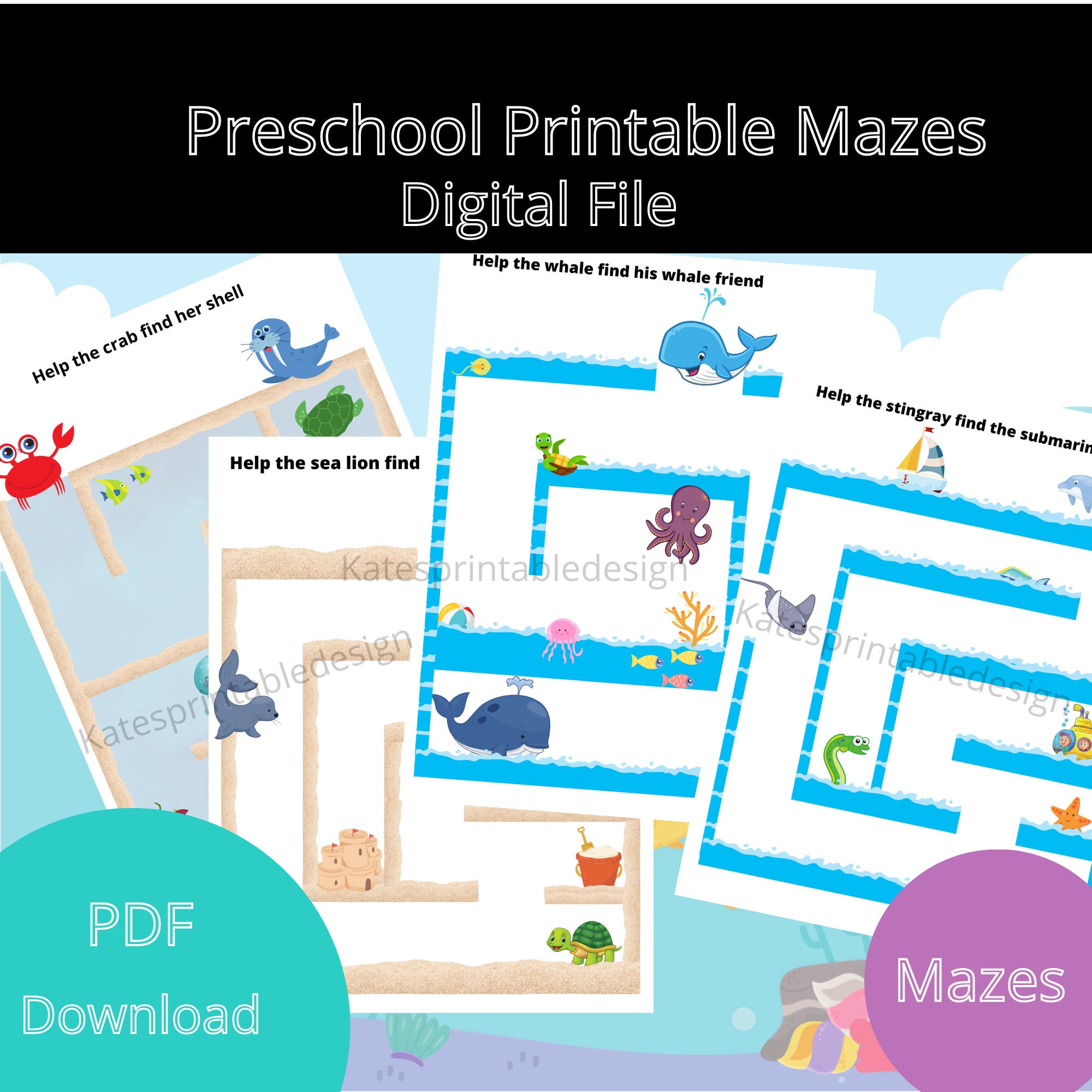 Preschool Printable Mazes | Sea Animals - Etsy